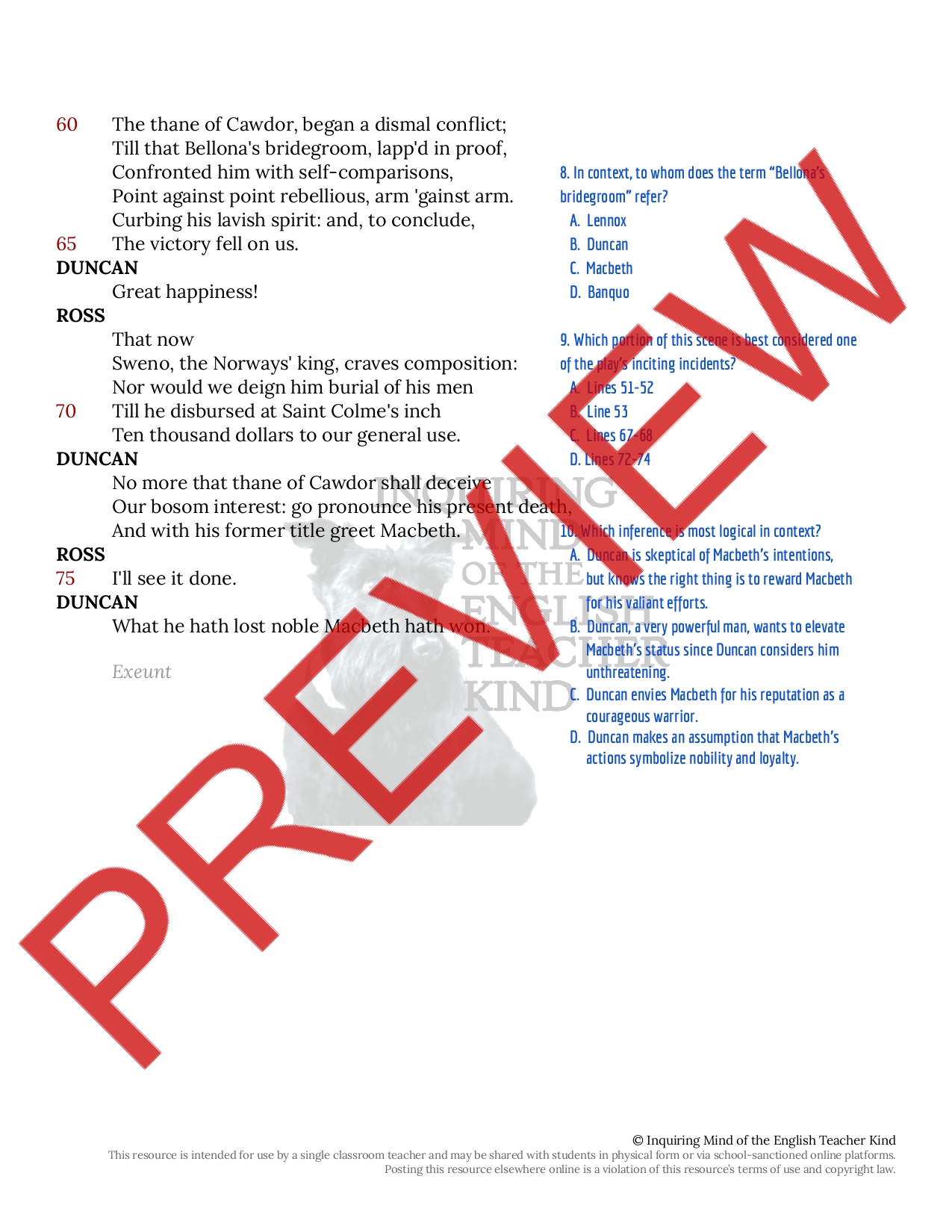 Macbeth Act 1 Scene 2 Close Reading Worksheet | Teaching Resources