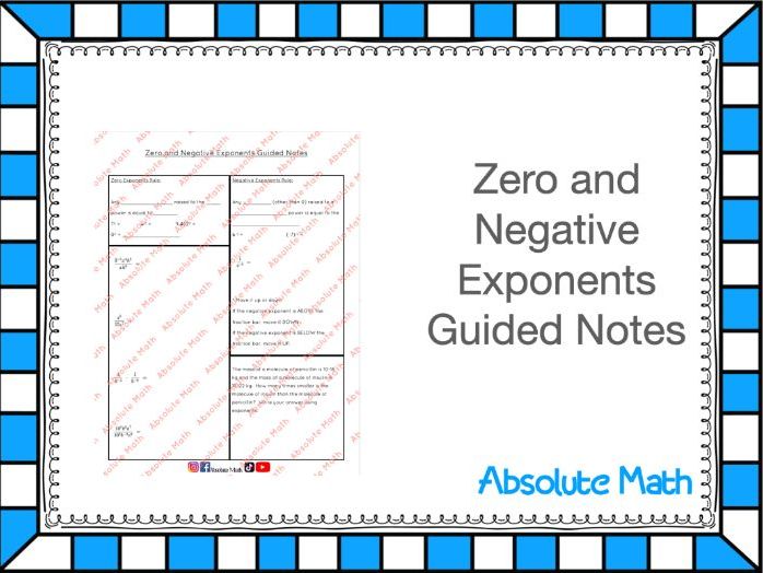 Zero and Negative Exponents Guided Notes | Teaching Resources