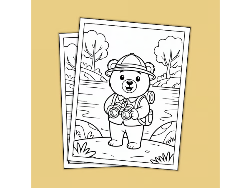 Bear Explorer & Wilderness Coloring Pages | Adventure Animal Coloring ...