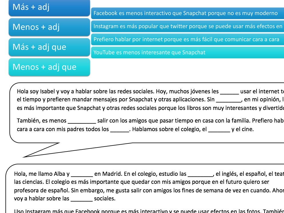 Comparative Phrases in Spanish Listening Transcript + Exercise ...