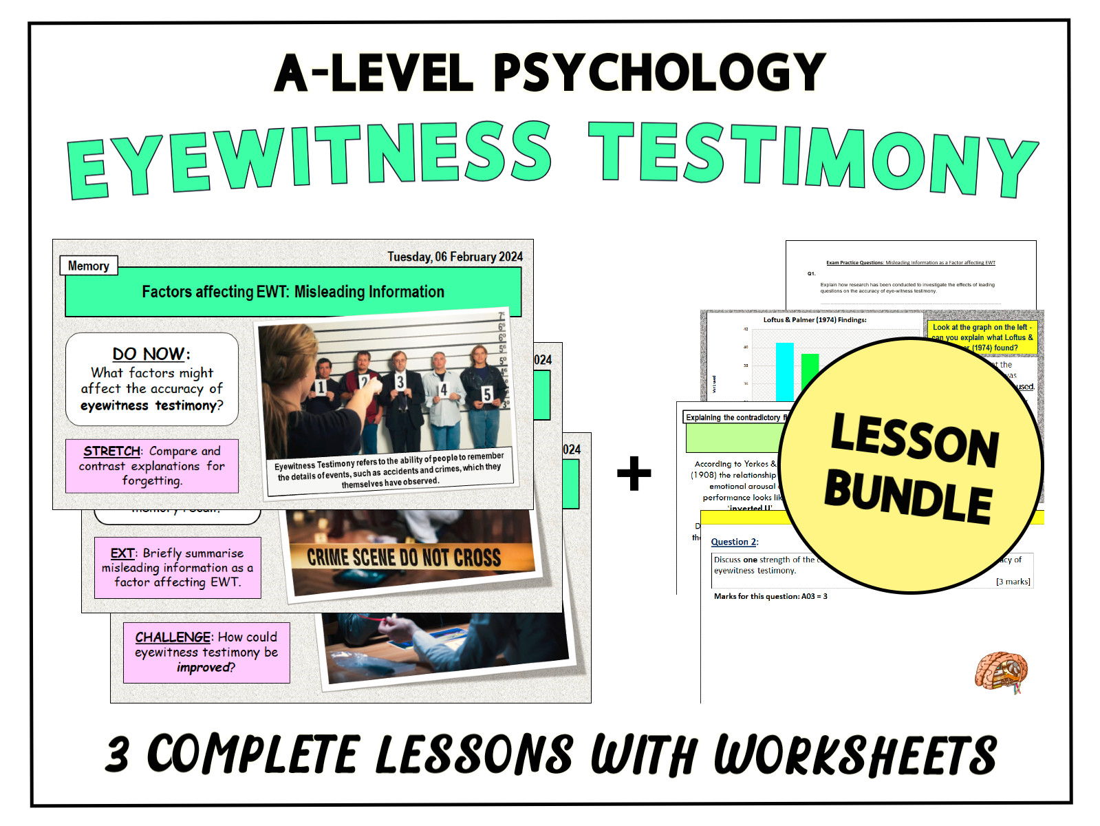 EYEWITNESS TESTIMONY LESSON BUNDLE [A-Level Psychology - Memory Topic ...