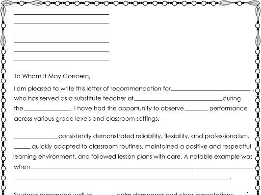 Letter of Recommendation a Substitute Teacher - Printable Template ...