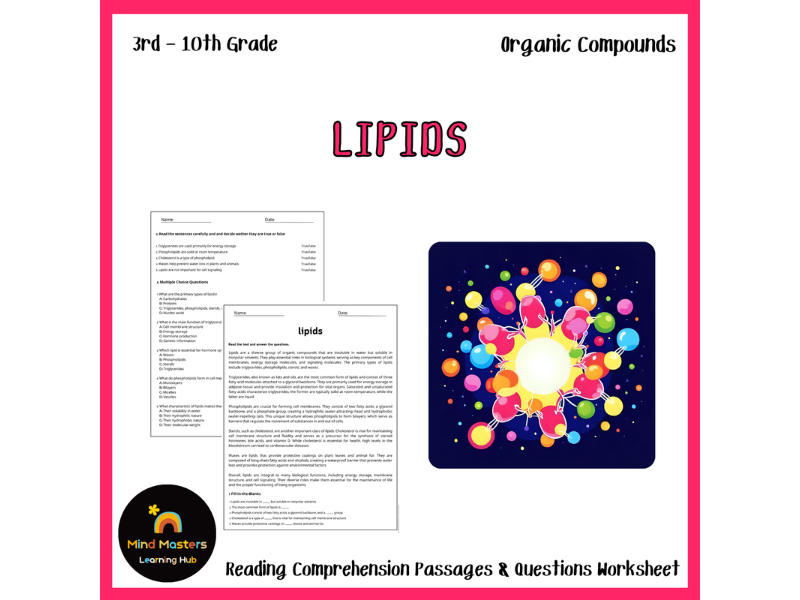 Lipids Reading Comprehension Passages & Questions Worksheets | Teaching ...