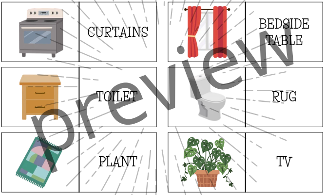 Rooms & Furniture domino, trimino - printable PDF | Teaching Resources