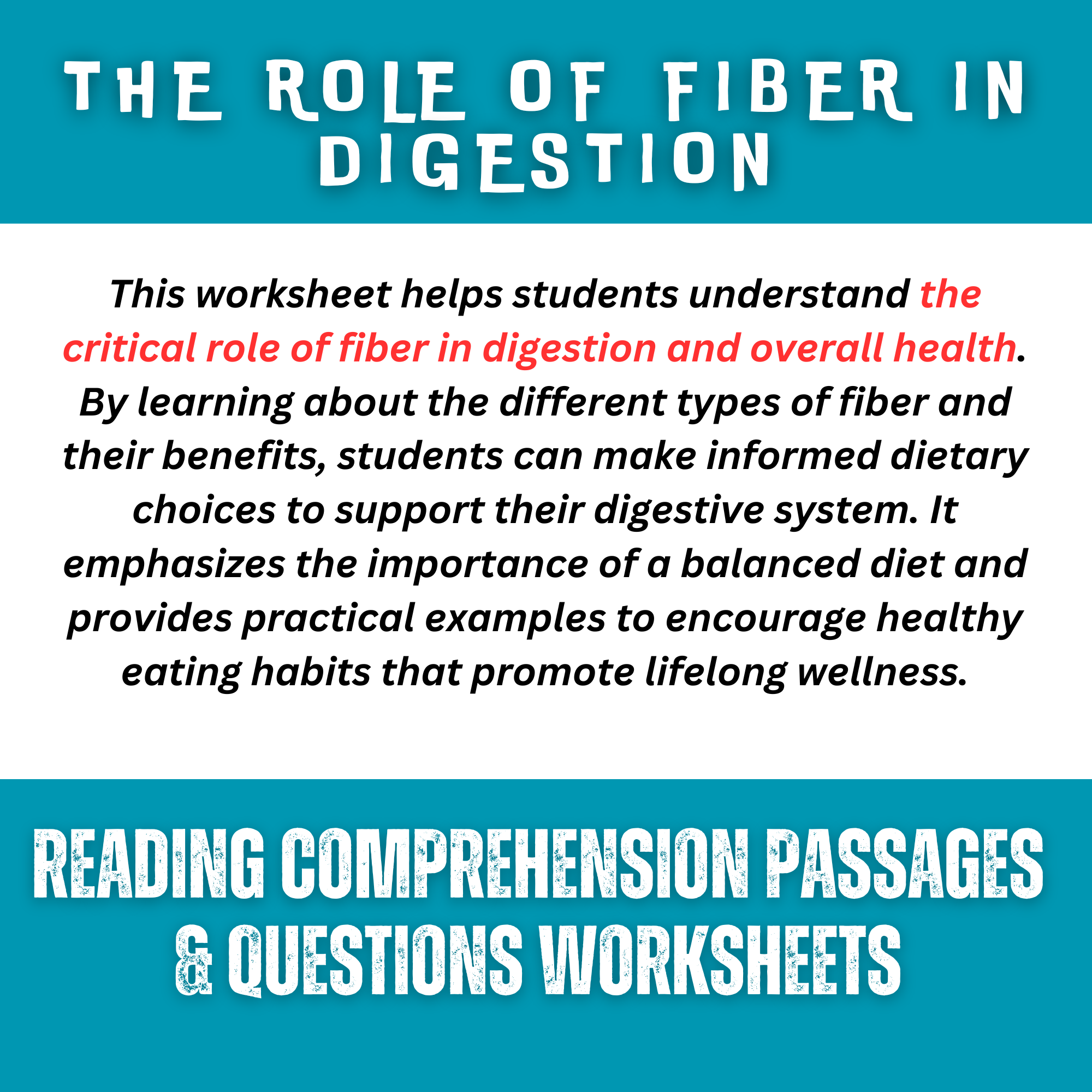 The Role of Fiber in Digestion - Health Reading Worksheet | Teaching ...
