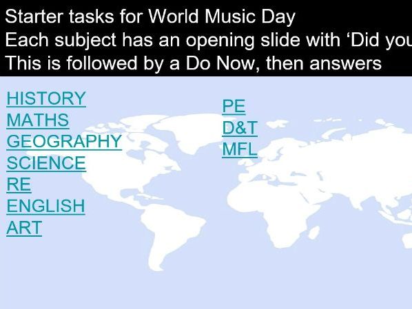WORLD MUSIC DAY STARTERS | Teaching Resources