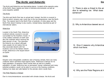 The Arctic and Antarctic KS2 Comprehension Starter | Teaching Resources