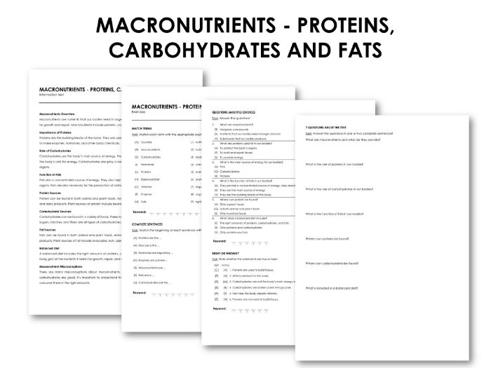 MACRONUTRIENTS - PROTEINS, CARBOHYDRATES AND FATS (Infotext and ...