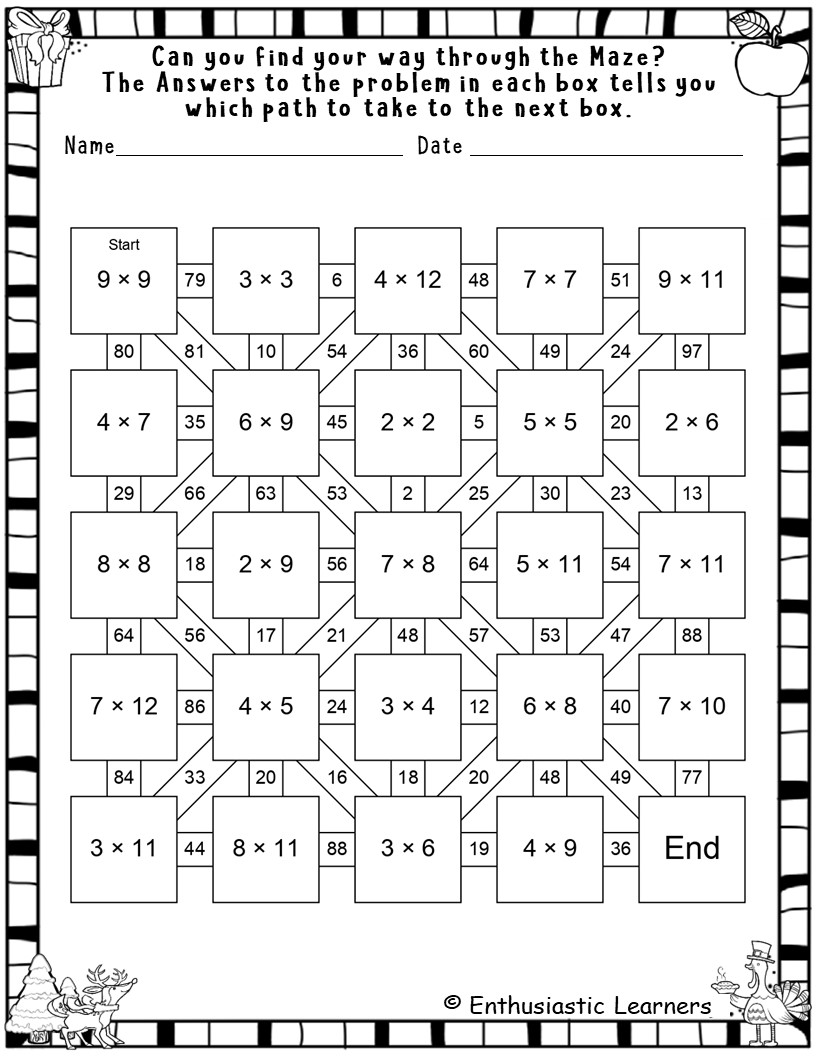 Multiplication Maze Fact (A Multiplication Puzzle) Worksheets Math ...