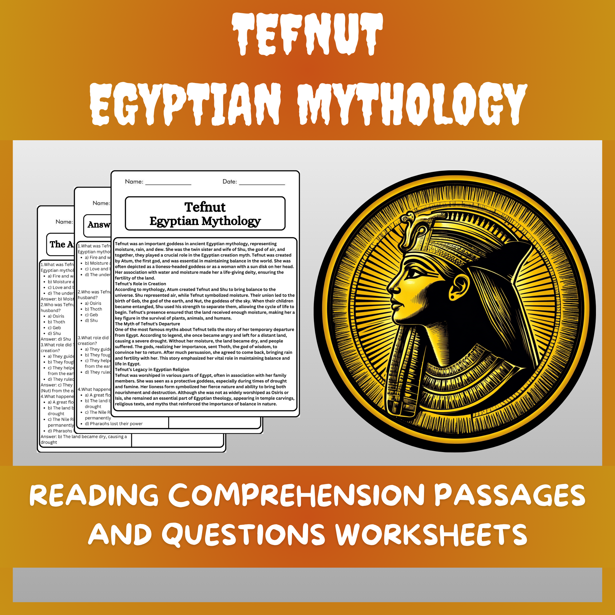 Tefnut - Egyptian Mythology Reading Comprehension Passages & Questions ...
