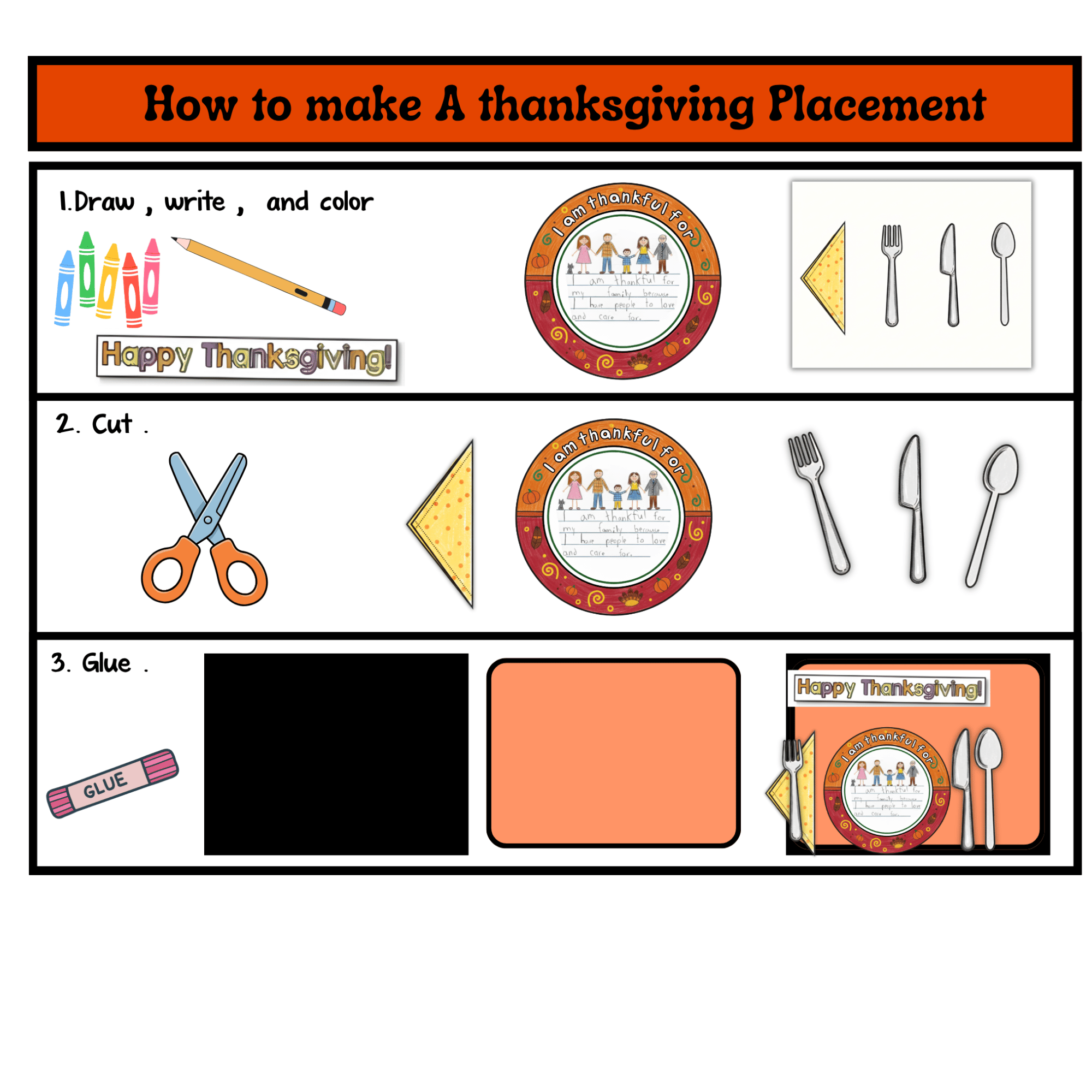 Thanksgiving Placemat Craft | Thankful Writing & Table Setting Project ...