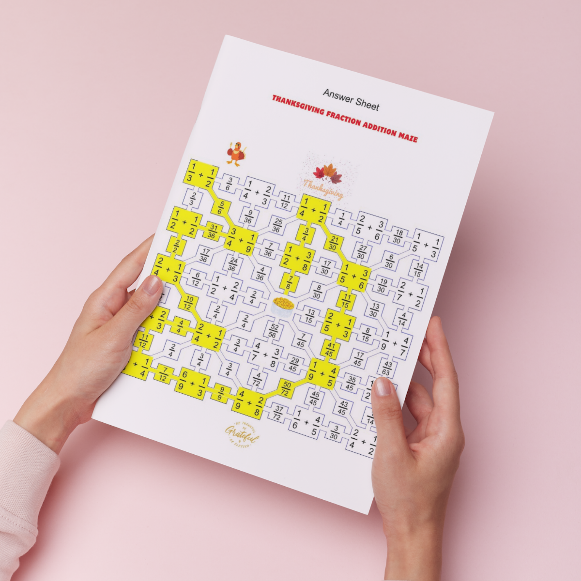 Thanksgiving Fraction Addition Maze No-Prep Math Worksheets Pack of 10 ...