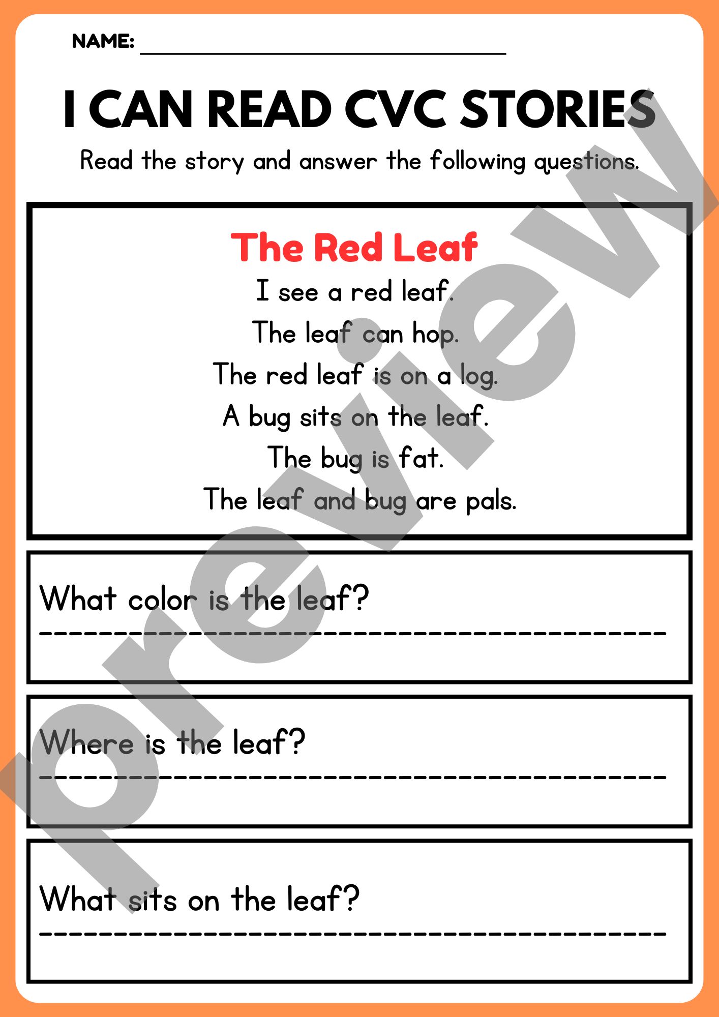 Fall CVC Decodable Short Stories worksheets with Questions | Decodable ...