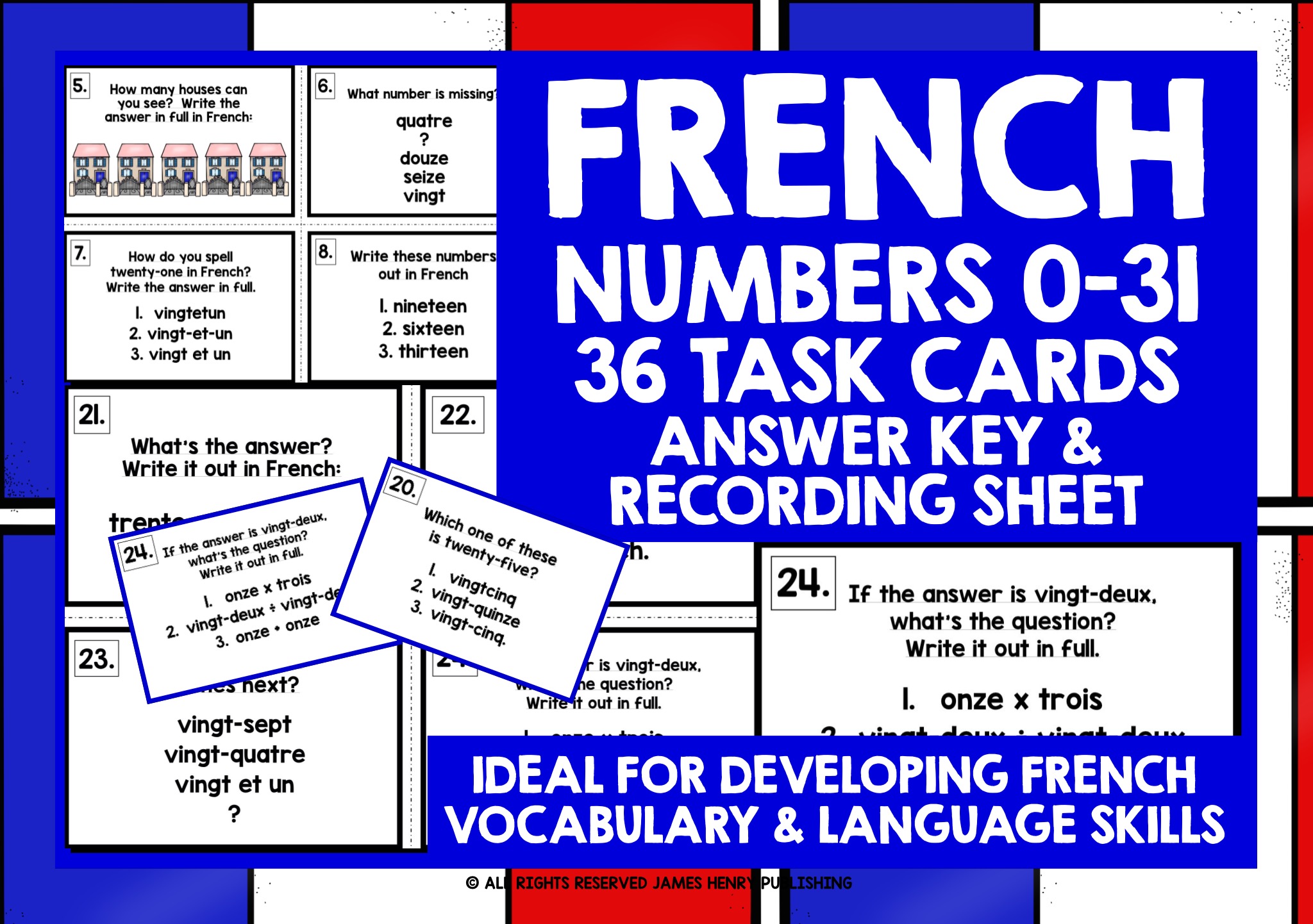 FRENCH NUMBERS 0-31 CHALLENGE CARDS | Teaching Resources