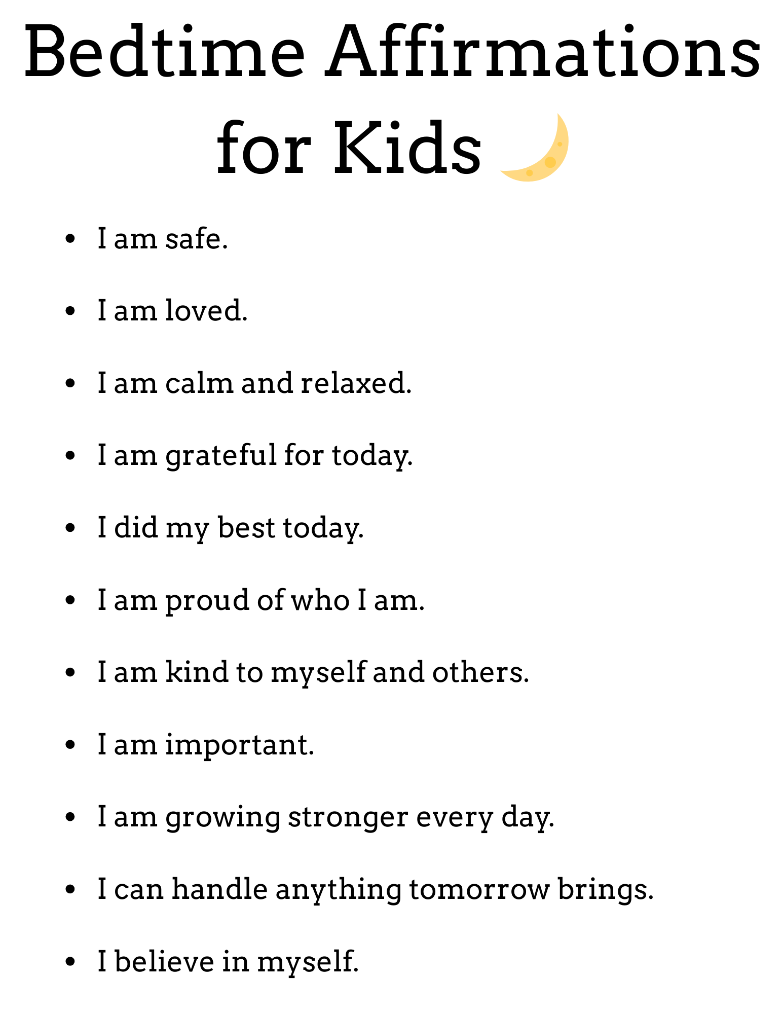50 bedtime affirmations for kids | Teaching Resources
