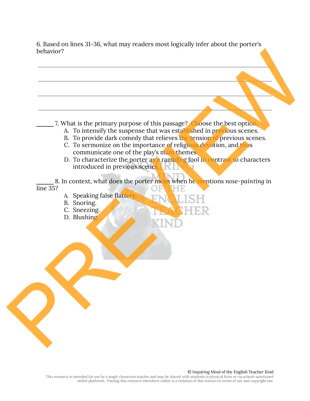 Macbeth Act 2 Scene 3 Close Reading Worksheet | Teaching Resources