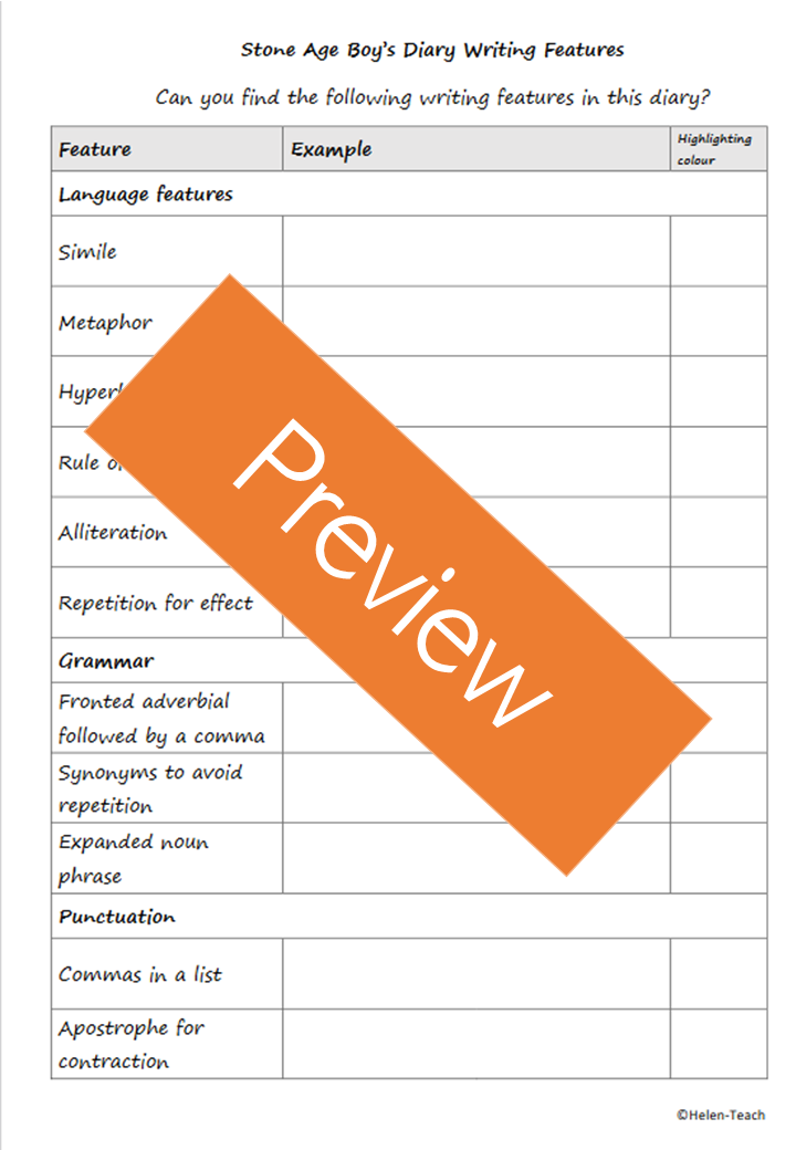 Stone Age Boy Example Diary Text with Feature Identification & Answers ...