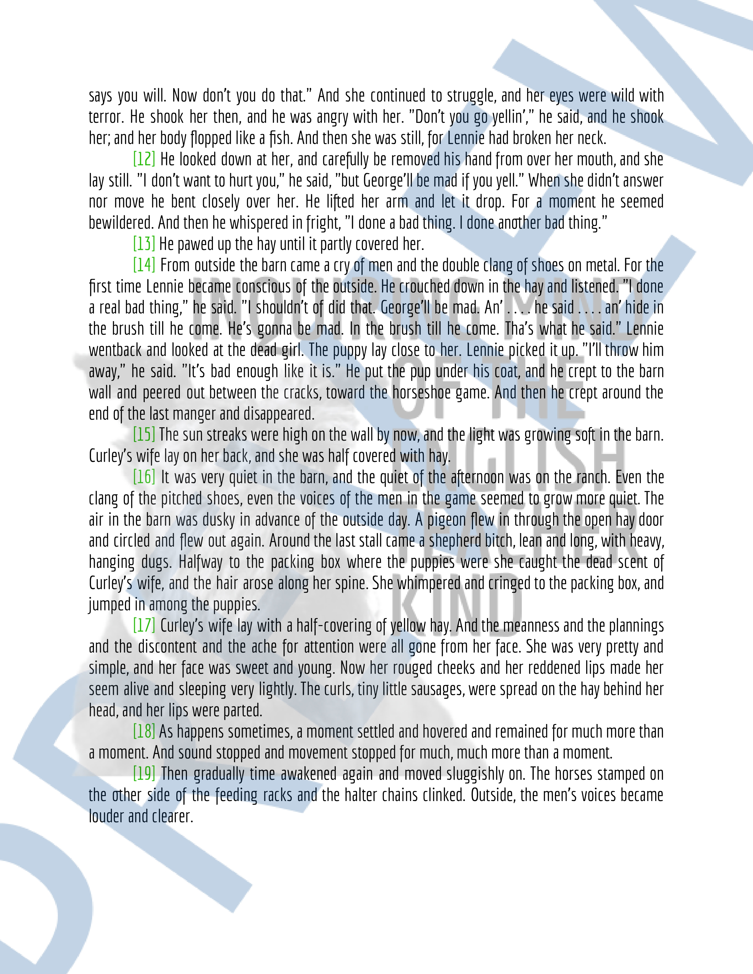 Of Mice and Men Chapter 5 Novel Analysis Worksheet | Close Reading ...