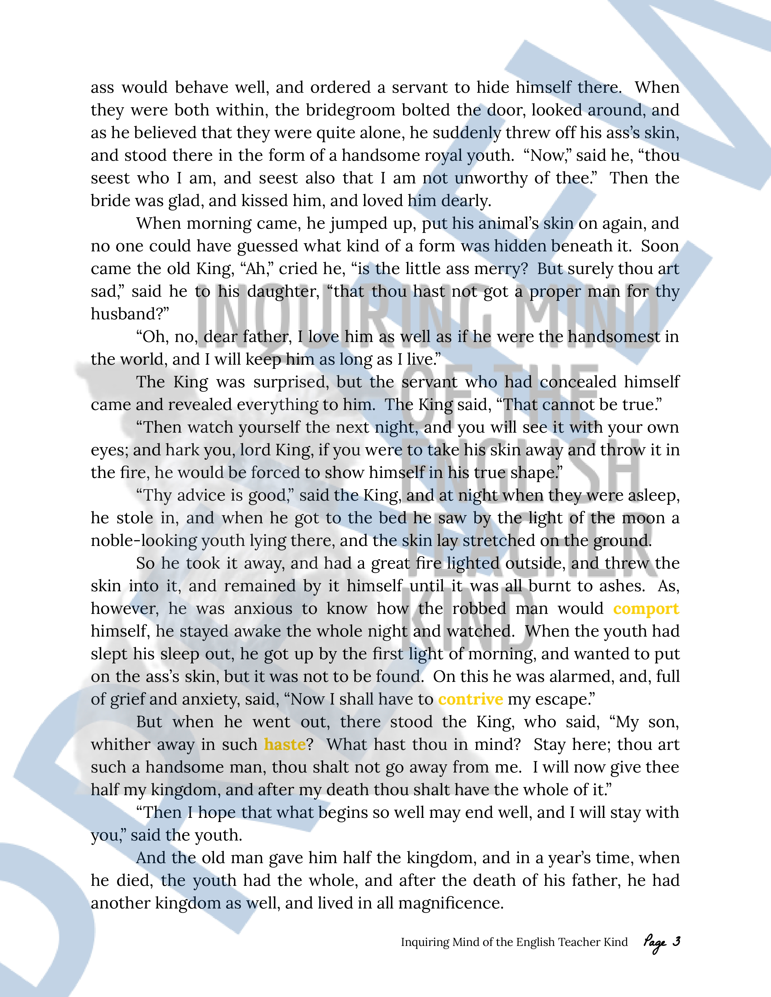 "The Donkey" Close Reading Analysis Worksheet | Grimm's Fairy Tale ...