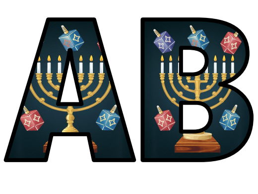Jewish Dreidel Menorah Candle Judaism Jew Lettering Set Display Title ...