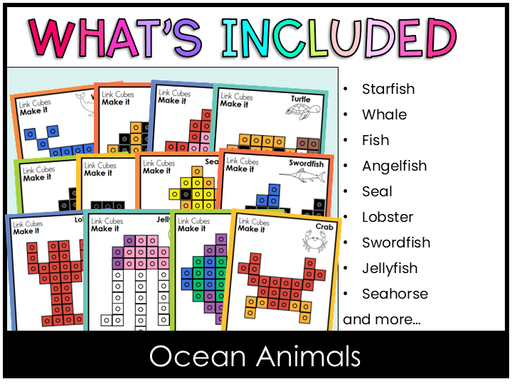Ocean Animals Link Cubes Mats Sea Creatures Snap Cubes Task Cards Maths ...