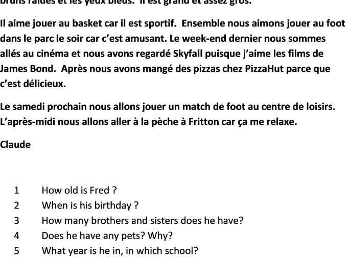 French Mon copain reading task | Teaching Resources