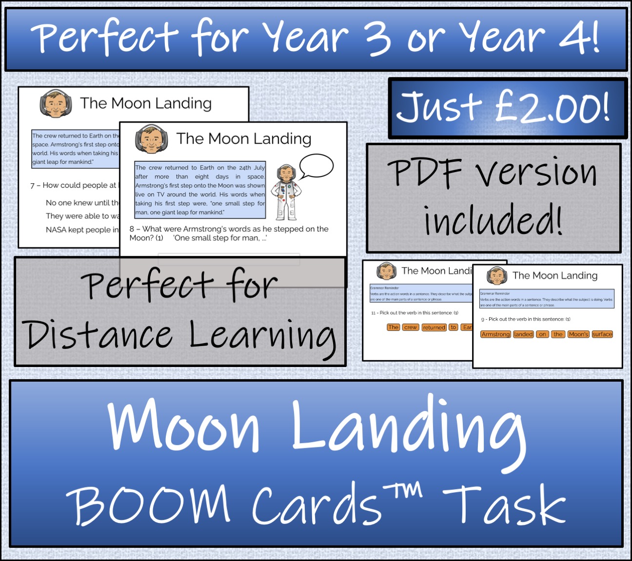 Moon Landing - LKS2 BOOM Cards™ Comprehension Activity | Teaching Resources