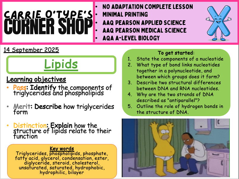 Structure and Function of Lipids - AAQ Pearson Applied / Medical Science and AQA A-Level Biology ...