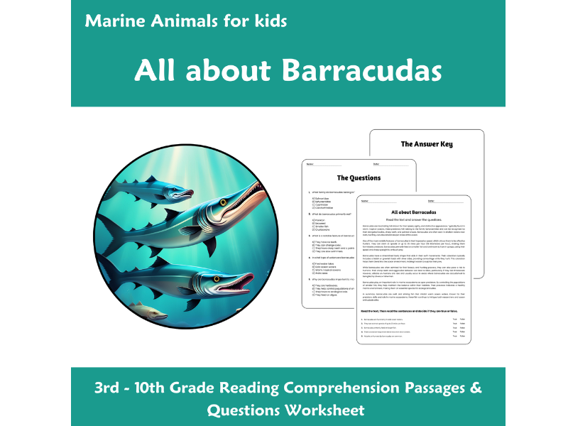 All About Barracudas Reading Comprehension Passages & Questions ...
