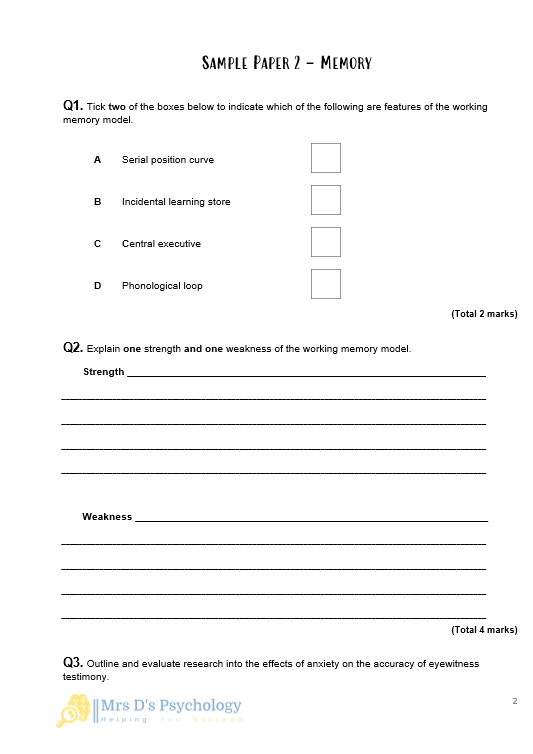 Memory - Exam Preparation / Revision Materials (New Spec - A Level ...