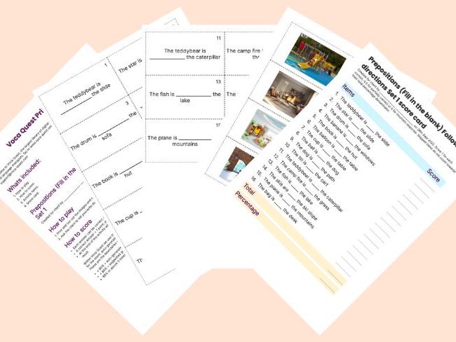 Preposition Scenes Fill in the Blanks - Voca Quest Printable | Teaching ...