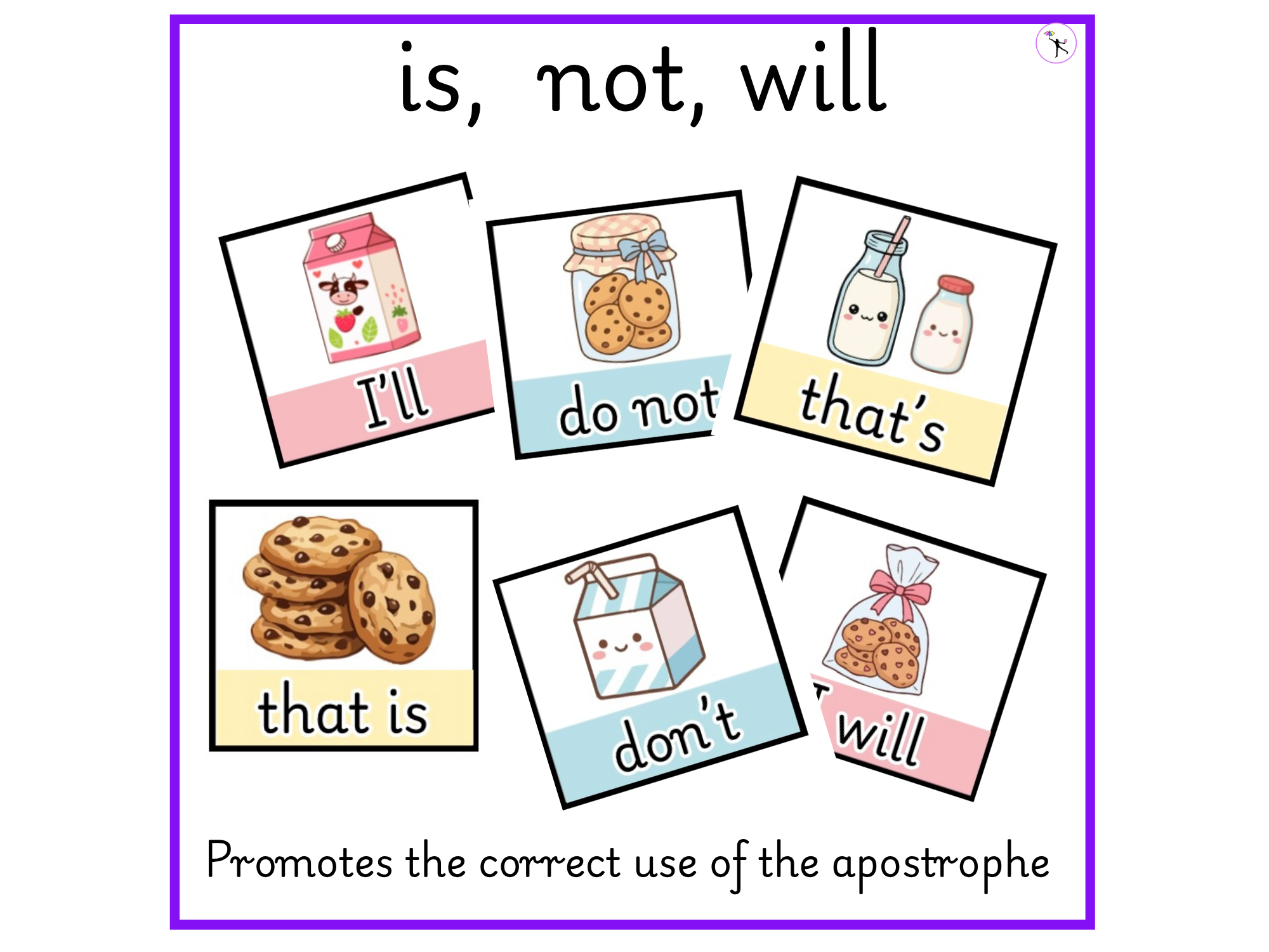Contractions Matching Cards Cookies and Milk Theme | Teaching Resources