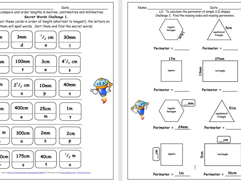 Y3 Measures Length & Perimeter Differentiated Mastery Challenges Free ...