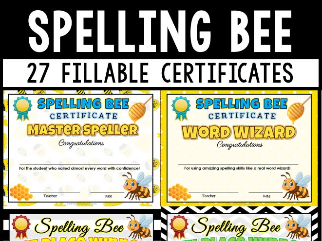 Spelling Bee Certificates - EDITABLE | Teaching Resources