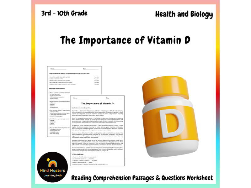 The Importance of Vitamin D Reading Comprehension Passages & Questions ...