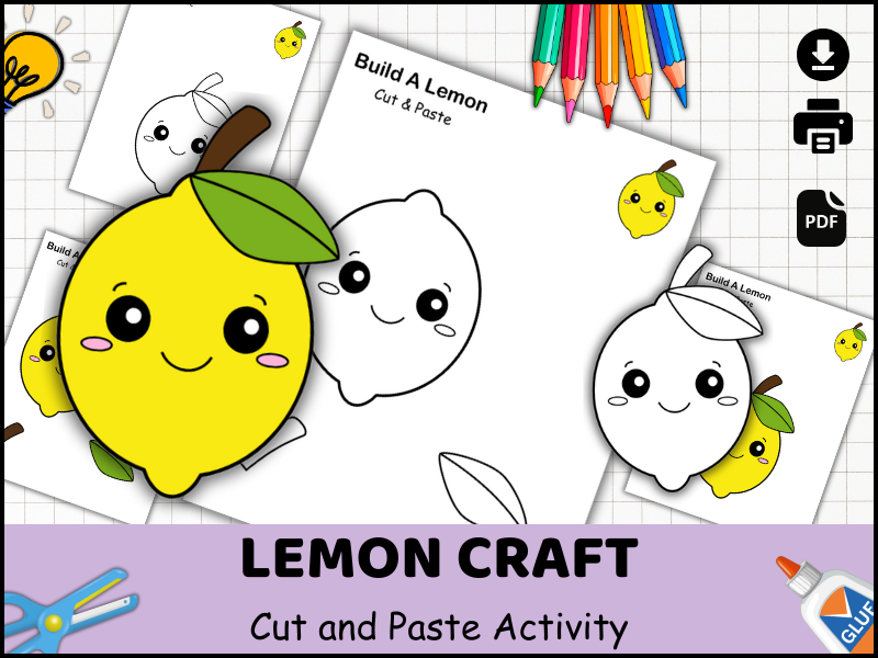 Lemon Craft for Kids | Printable Cut and Glue Activity | Fruit Coloring ...
