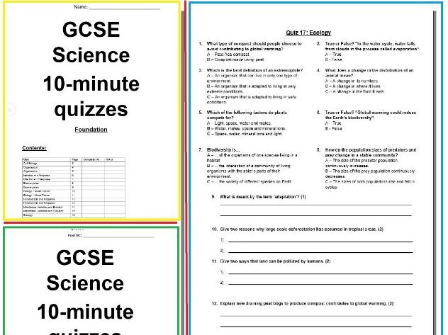AQA GCSE 9-1 - '10 minute quizzes' - Biology, Chemistry and Physics by ...