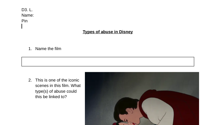 HSC: types of abuse in Disney | Teaching Resources