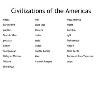 "Civilizations of the Americas" Bingo for a World History Course ...