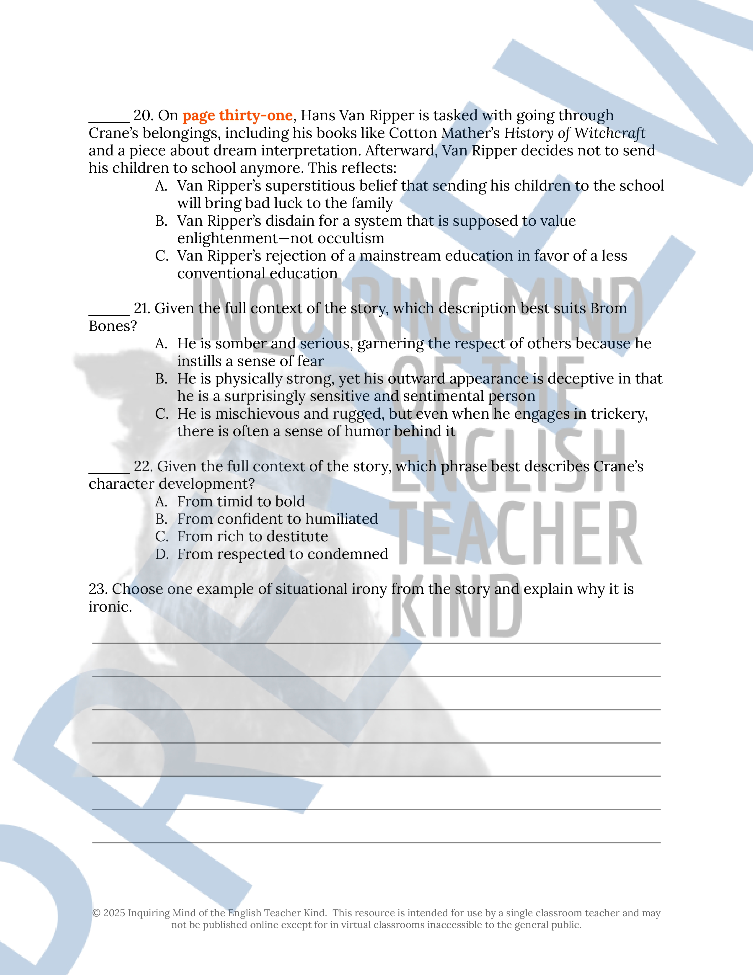 "The Legend of Sleepy Hollow" by Washington Irving Close Reading ...