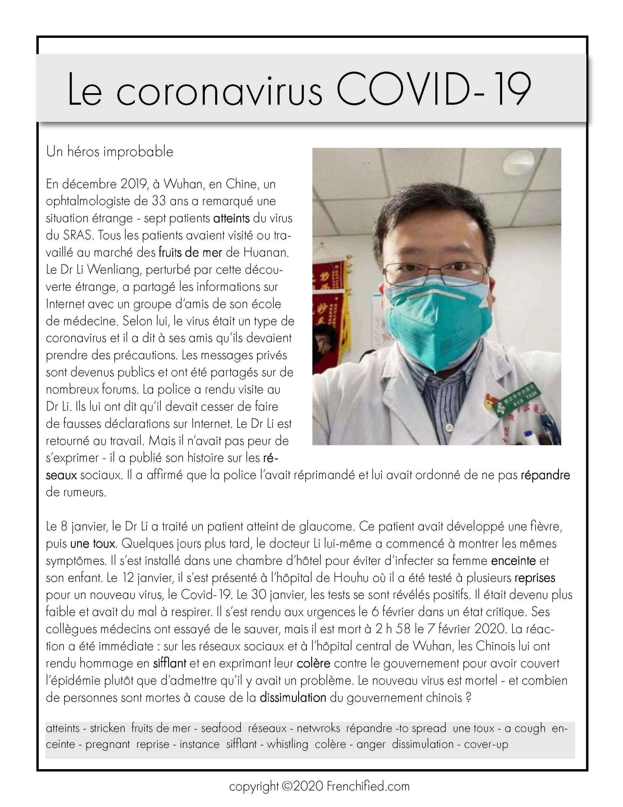 Coronavirus - reading for French learners | Teaching Resources