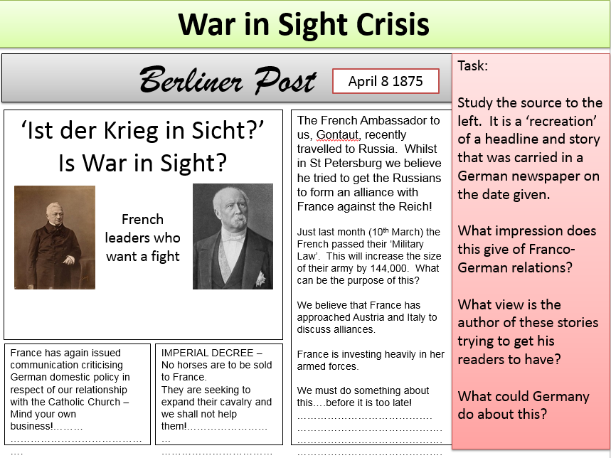 Dreikaiserbund 1873 and the War in Sight Crisis 1875. | Teaching Resources