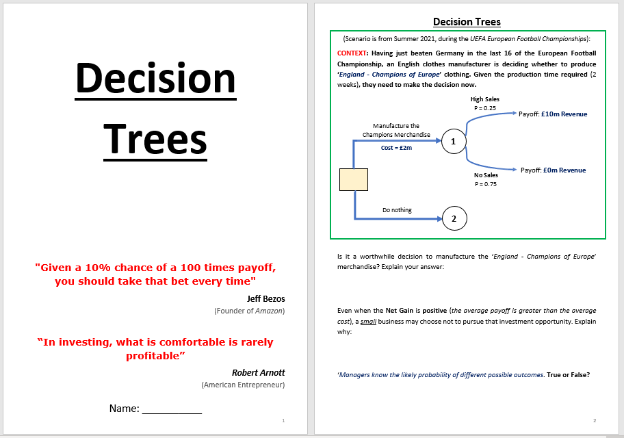 Decision Trees Booklet (Worksheets) | Teaching Resources