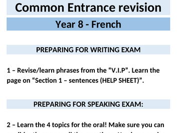 Year 8 - French Common Entrance Revision | Teaching Resources