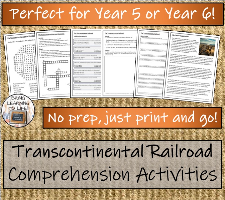 Transcontinental Railroad Reading Comprehension Activities | Year 5 or ...