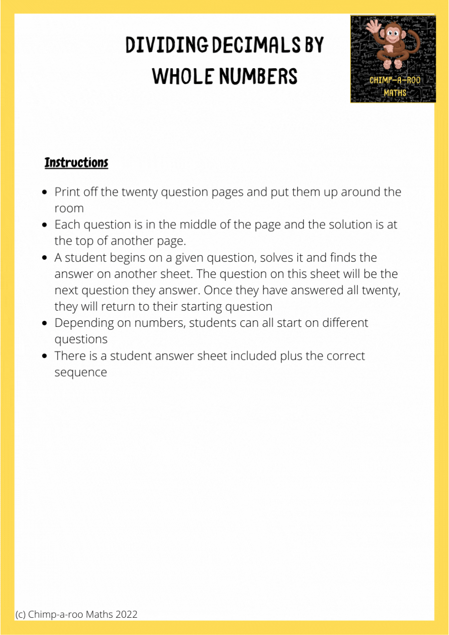 Treasure Hunt Dividing Decimals By Whole Numbers Teaching Resources