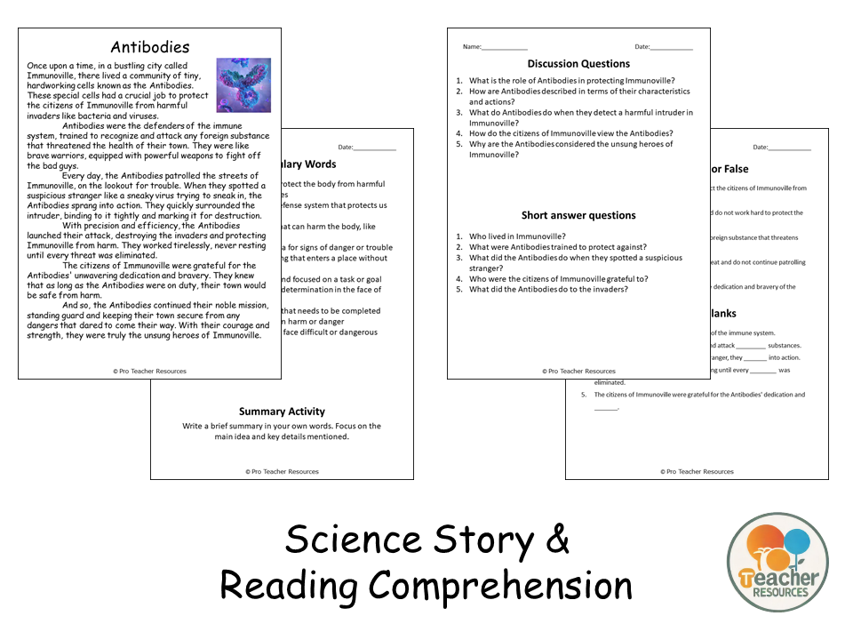 Antibodies Reading Science Story Comprehension Questions Worksheet ...