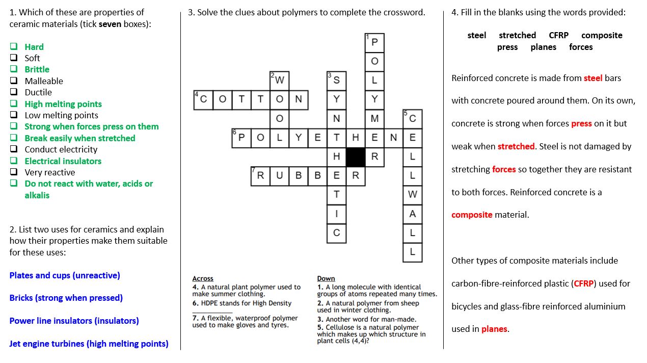 Materials ~ KS3 ~ End of Topic Revision ~ Year 8 | Teaching Resources