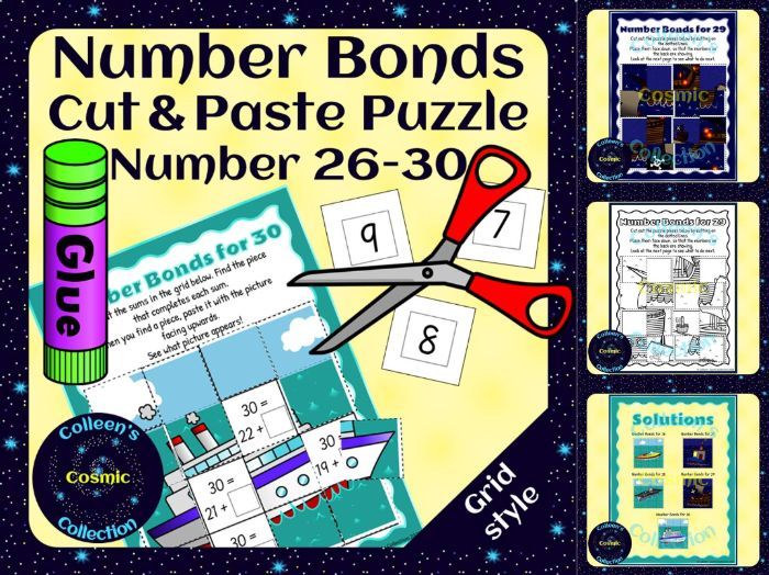 Number Bonds Self-Checking Cut and Paste Grid Puzzles BUNDLE – Save 20% ...