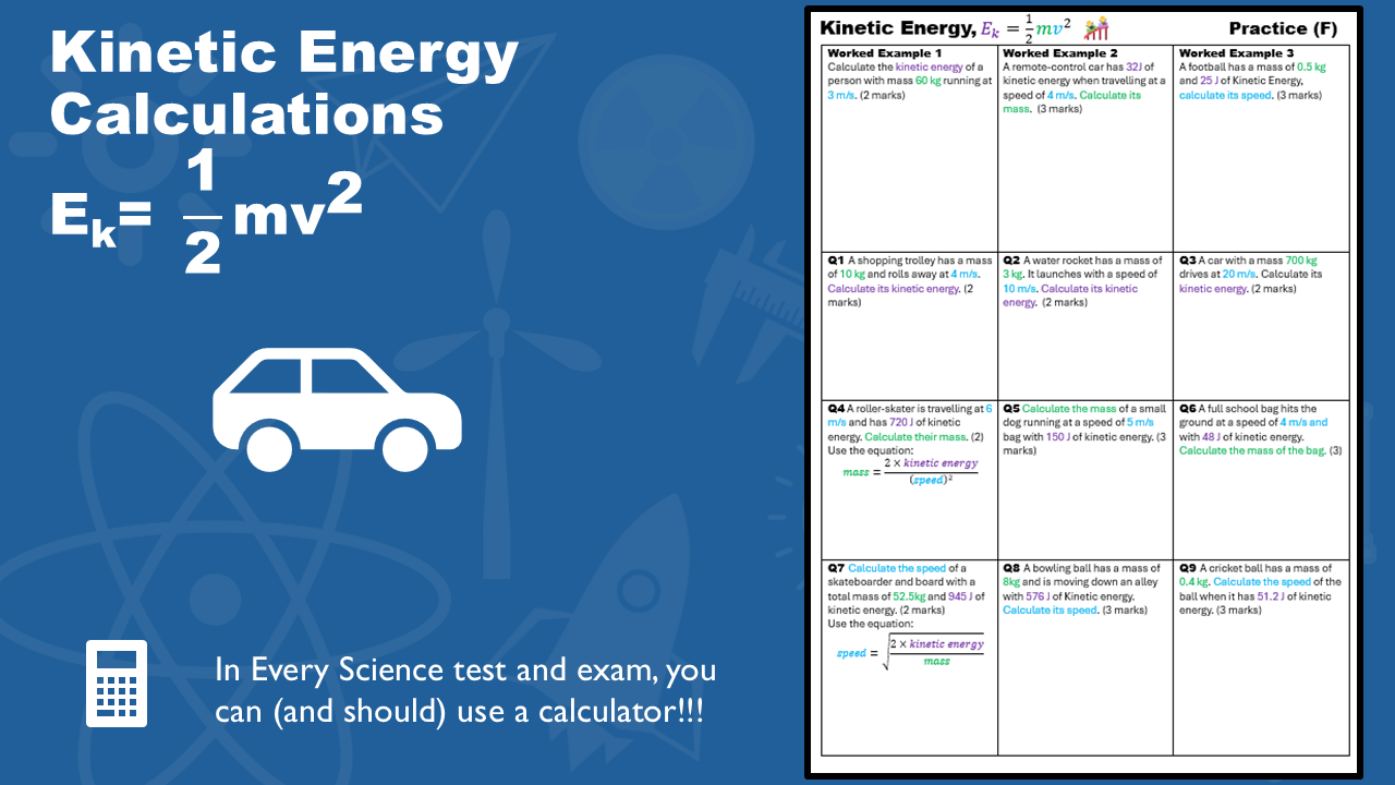 Kinetic Energy, Eₖ=½mv² - Foundation GCSE Calculations | Teaching Resources